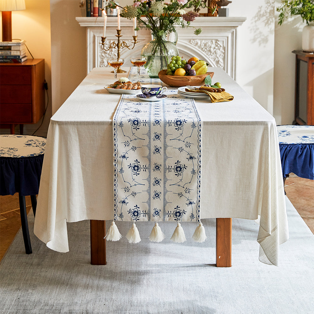 Annette Blue Block Tassel Table Runner – NabisFabric