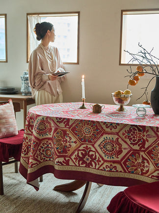 Rectangular Red Boho Decorative Event Tablecloth – NabisFabric