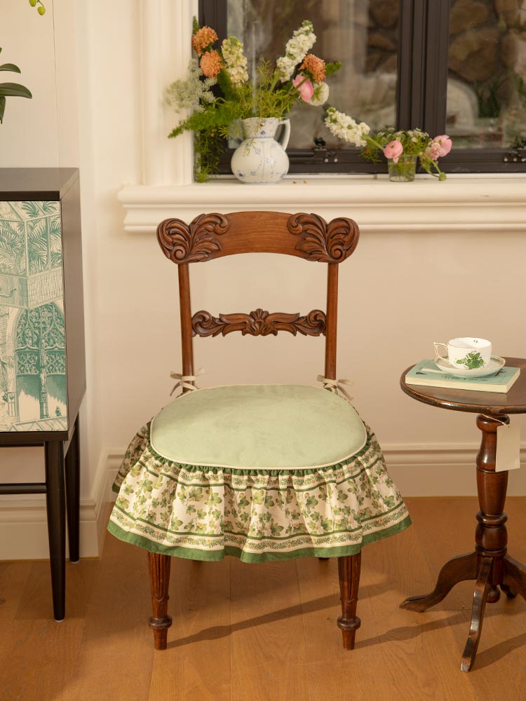 Parson Chair Velvet Green Floral Washable Skirt Chair Seat Cushion ...