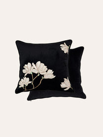 Black and White Velvet Spring Magnolia Embroidery Pillow Cover ...