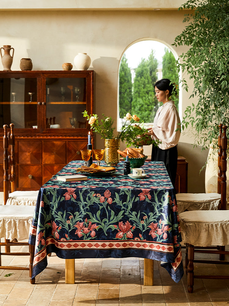 Rectangular Velvet Blue Vintage Floral High End Event Tablecloth ...