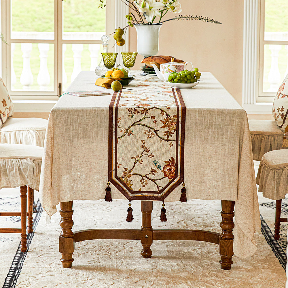 Ivy Oriental Floral Print Tassel Table Runner – NabisFabric