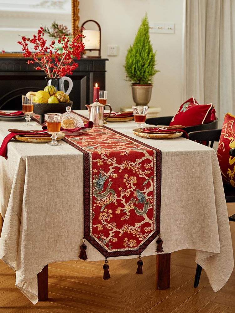 Nabis Oriental Style Dragon Pattern Red Custom Table Runner – NabisFabric