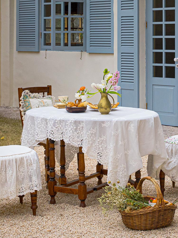 Square Cotton White Modern Apricot Embroidered Wedding Tablecloth ...